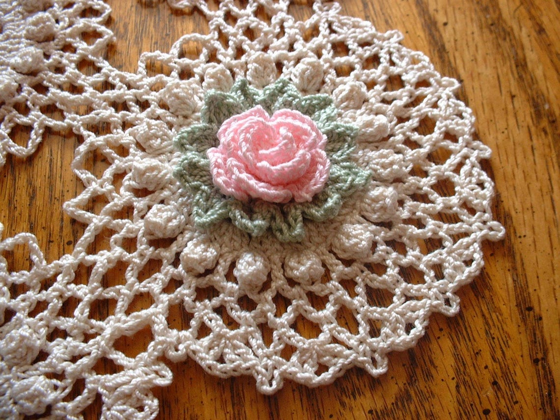 Ready to Ship Handmade Pink Rose Crochet Doily Floral Flowers - Etsy