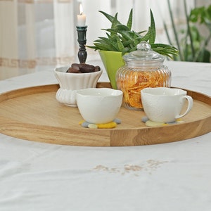 Large Oak Wood Tray Oak Tray Tray Place-mat Coaster Round Tray Serving ...