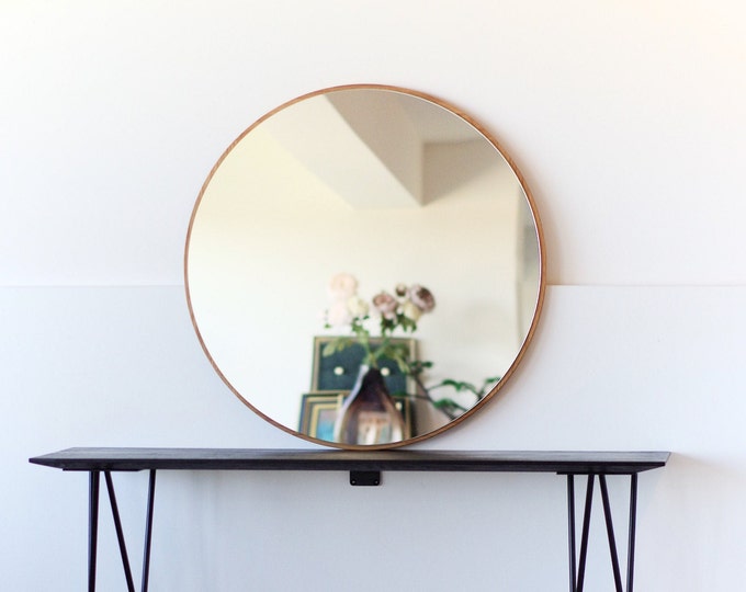 Round Oak Hanging Mirror Wood Frame Mirror Entrance Mirror - Etsy