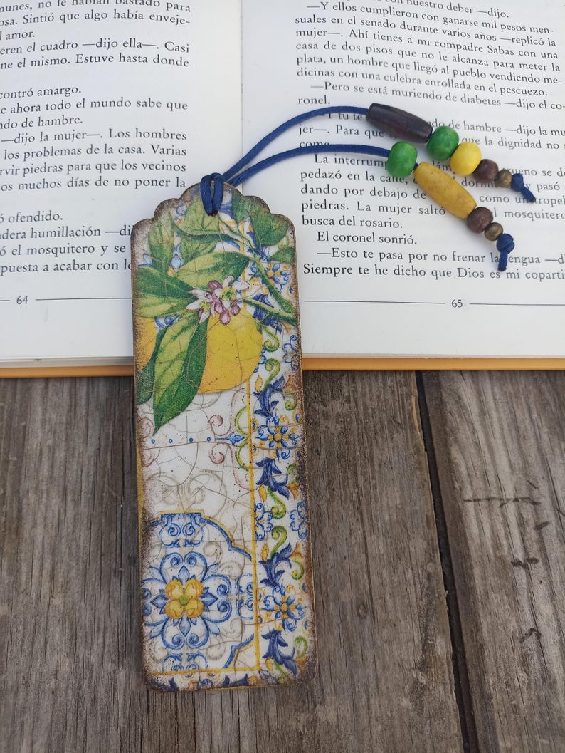 Spanish Andalusian Blue and White Tile Ceramic Bookmark, Lemon Citrus ...