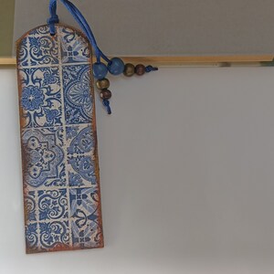 Blue and White Tile Azulejo Bookmark, Wood Bookmark, Spanish Portuguese ...
