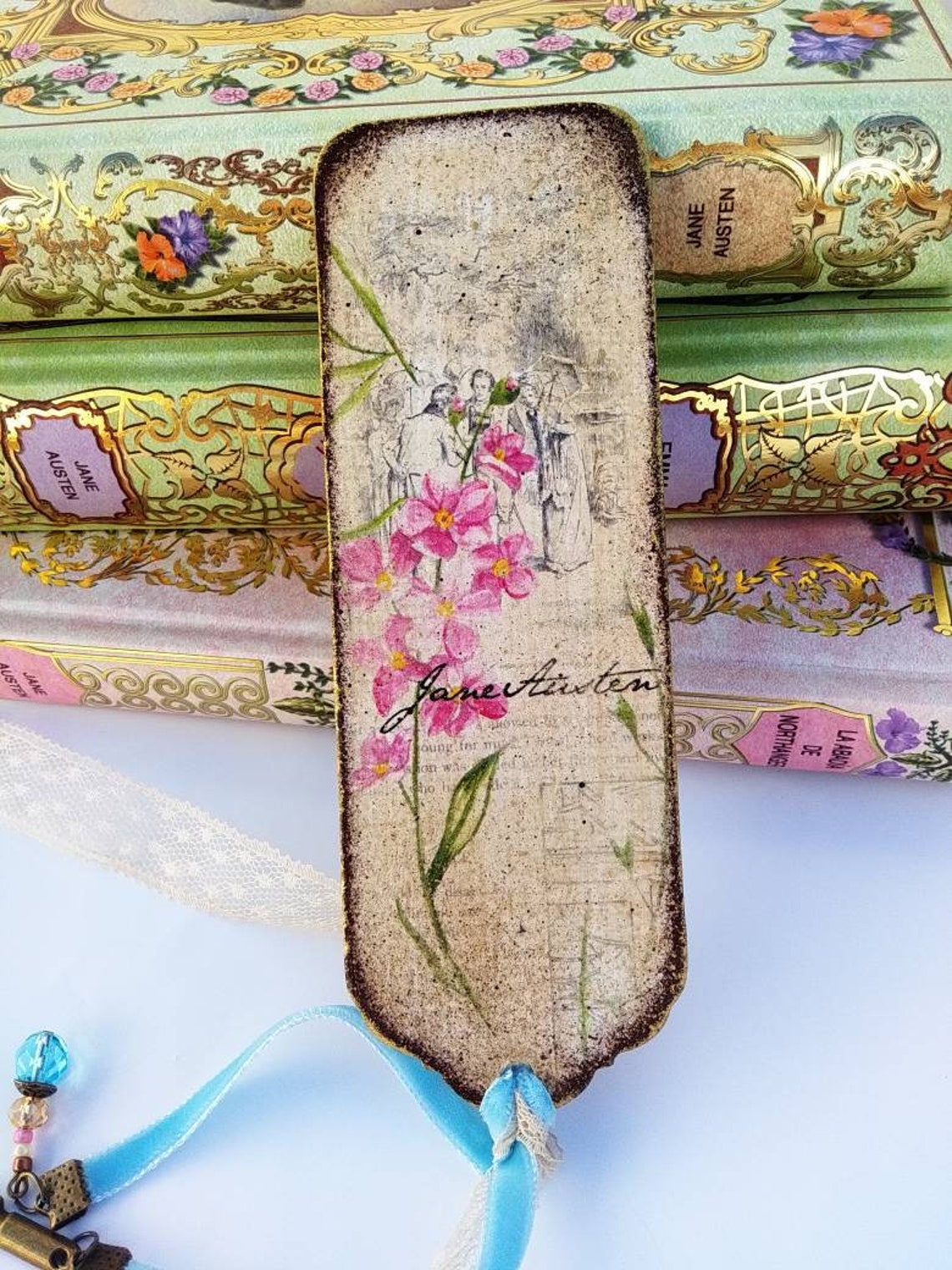 Jane Austen bookmark Wood Regency bookmark with velvet ribbon | Etsy
