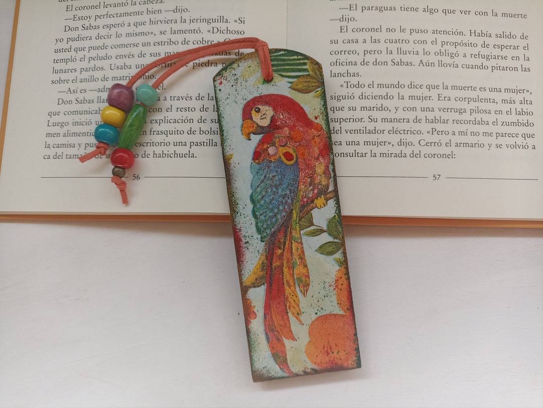 Parrot Wood Decoupaged Bookmark, Tropical Bird Bookmark, Bookish Gift ...