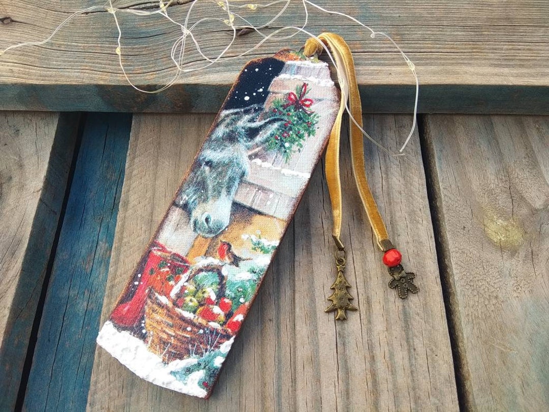 Donkey Robin Winter Bookmark, Wood Handmade Bookmark, Donkey Bookmark ...