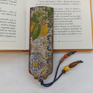 Spanish Andalusian Blue and White Tile Ceramic Bookmark, Lemon Citrus ...