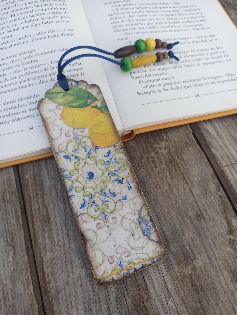 Spanish Andalusian Blue and White Tile Ceramic Bookmark, Lemon Citrus ...