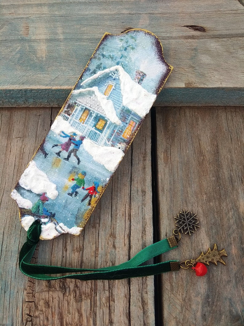 Bookmark With Festive Winter Scene Wooden Bookmark Snow - Etsy