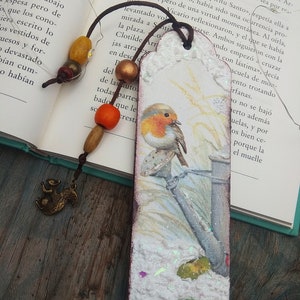 Squirrel Robin Winter Bookmark, Wood Handmade Winter Garden Snow ...