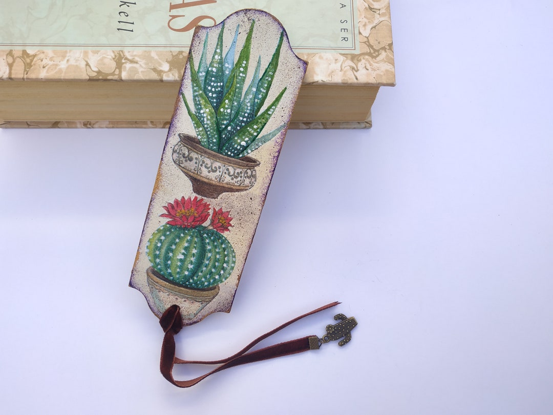 Cactus Succulents Wooden Bookmark, Plants Gardening Lover Gift, Cactus ...