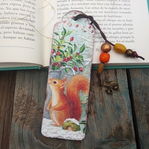 Squirrel Robin Winter Bookmark, Wood Handmade Winter Garden Snow ...