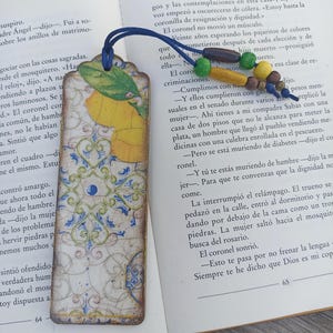 Spanish Andalusian Blue and White Tile Ceramic Bookmark, Lemon Citrus ...