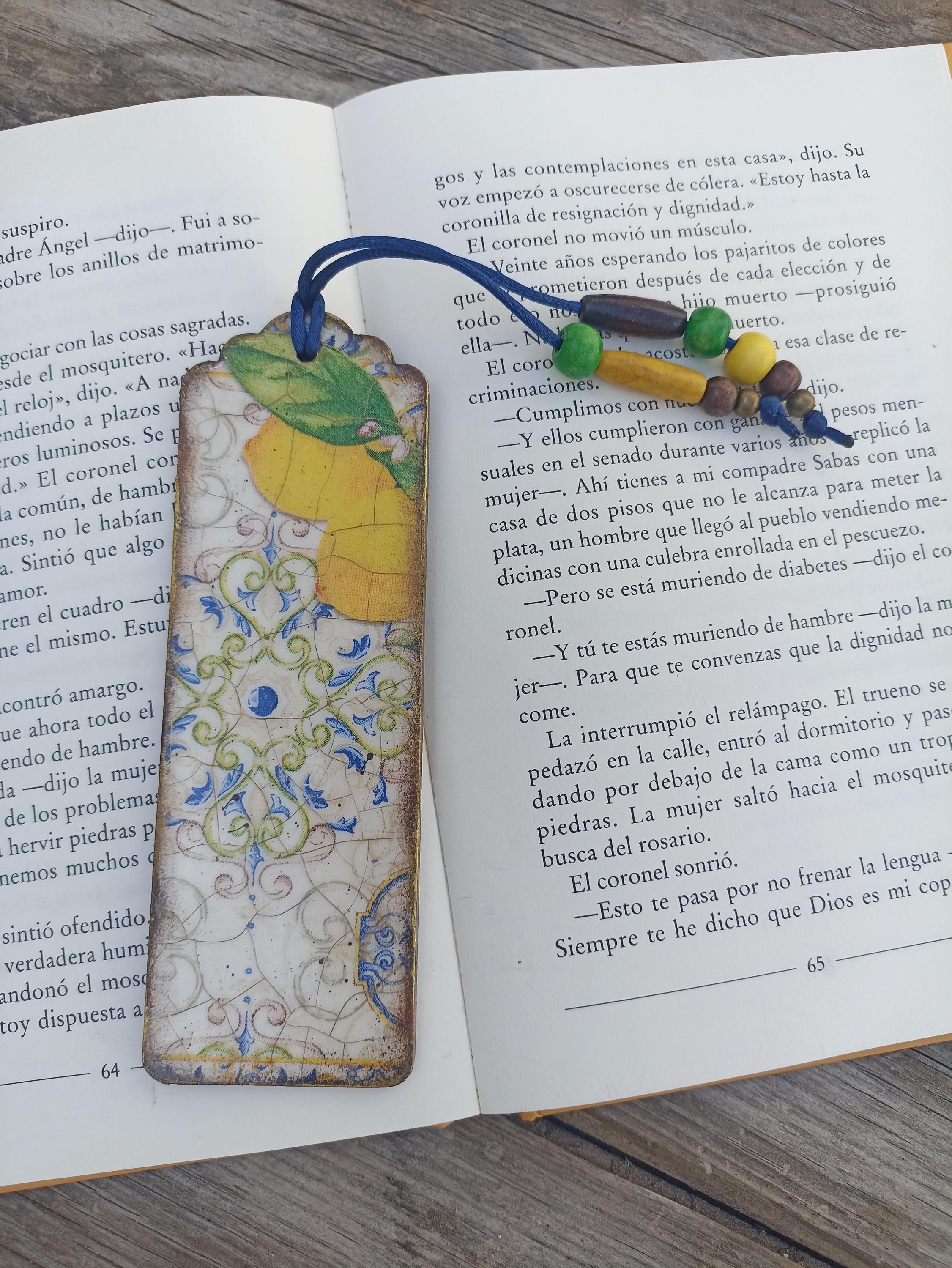 Spanish Andalusian Blue and White Tile Ceramic Bookmark, Lemon Citrus ...