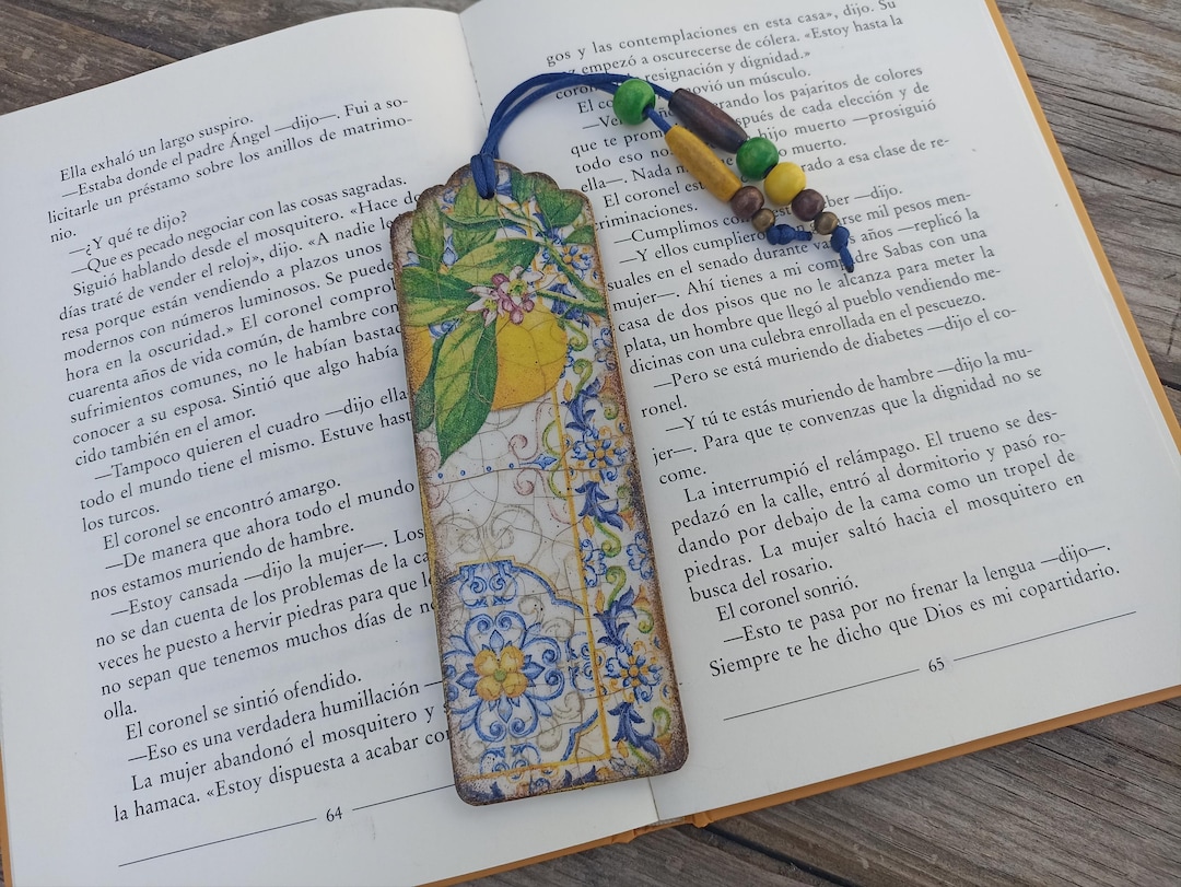 Spanish Andalusian Blue and White Tile Ceramic Bookmark, Lemon Citrus ...