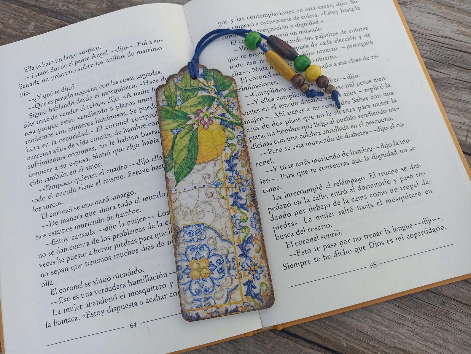 Spanish Andalusian Blue and White Tile Ceramic Bookmark, Lemon Citrus ...