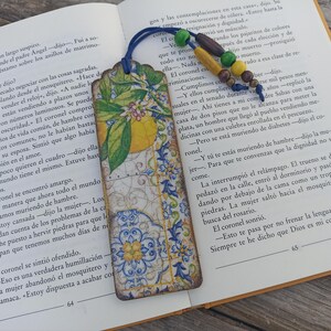 Spanish Andalusian Blue and White Tile Ceramic Bookmark, Lemon Citrus ...