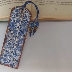 Blue and White Tile Azulejo Bookmark, Wood Bookmark, Spanish Portuguese ...