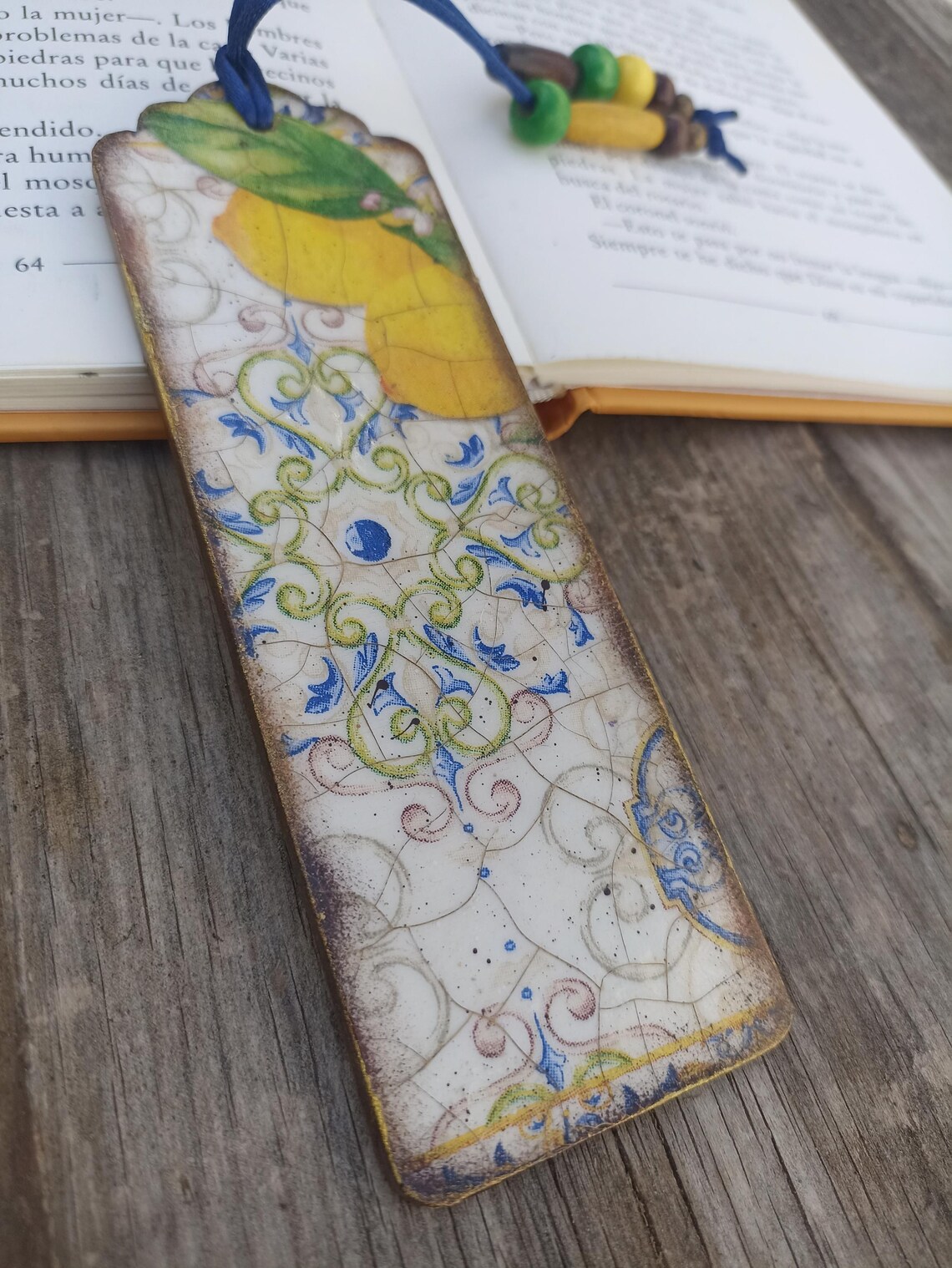 Spanish Andalusian Blue and White Tile Ceramic Bookmark, Lemon Citrus ...