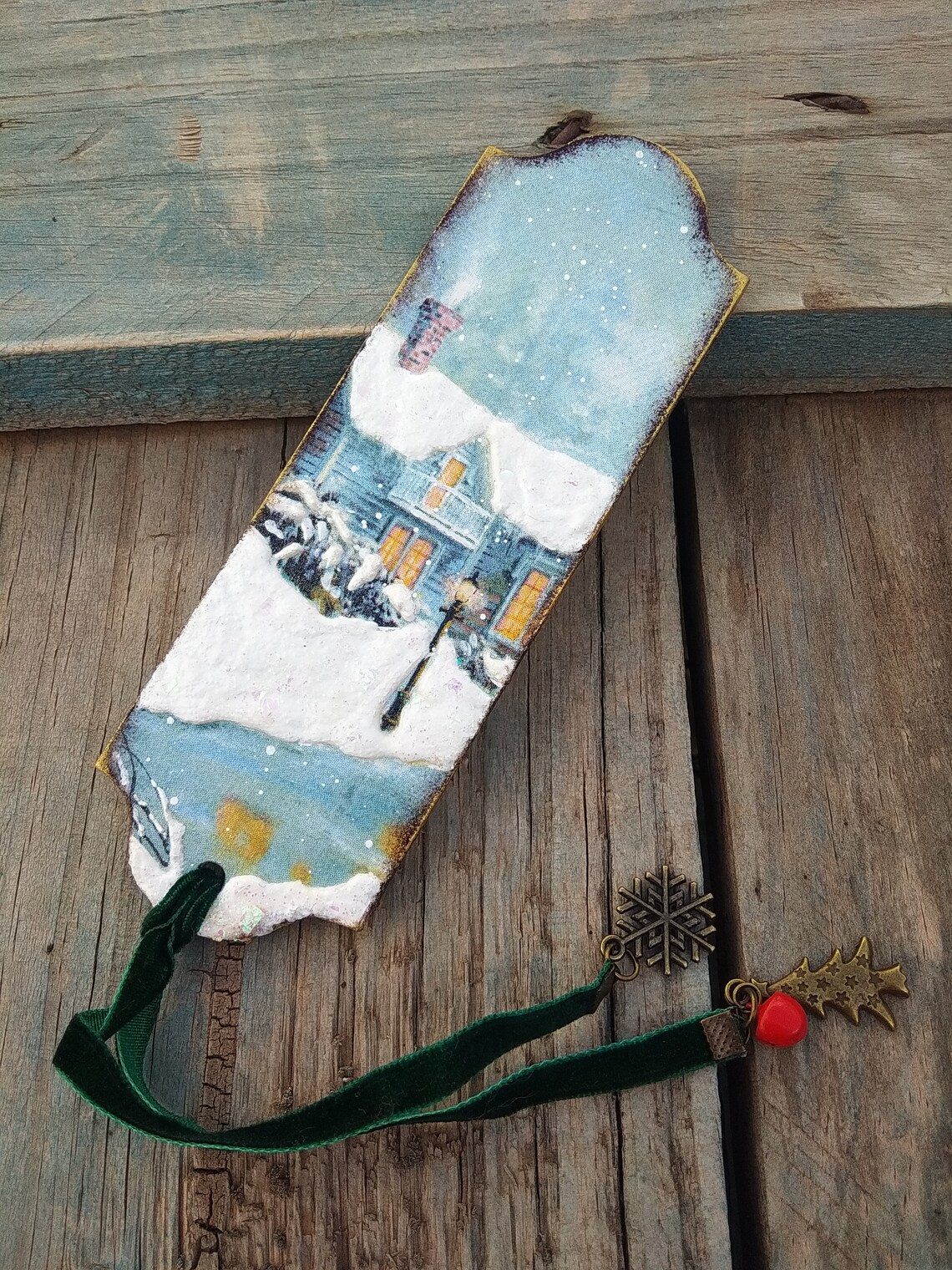 Bookmark With Festive Winter Scene Wooden Bookmark Snow - Etsy