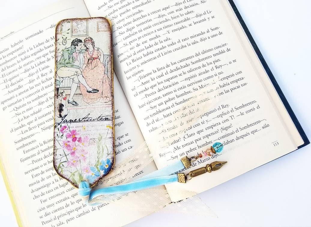Jane Austen bookmark Wood Regency bookmark with velvet ribbon | Etsy
