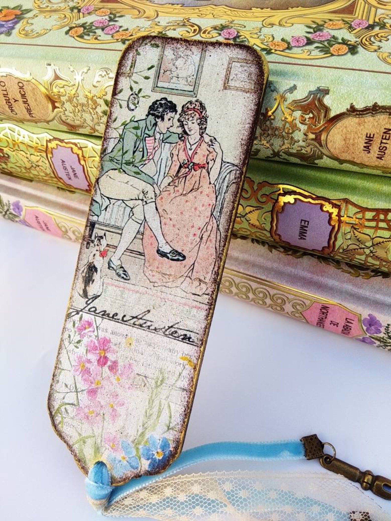 Jane Austen Bookmark Wood Regency Bookmark With Velvet Ribbon - Etsy