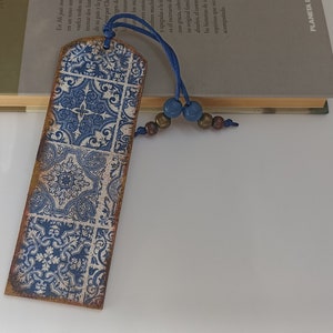 Blue and White Tile Azulejo Bookmark, Wood Bookmark, Spanish Portuguese ...