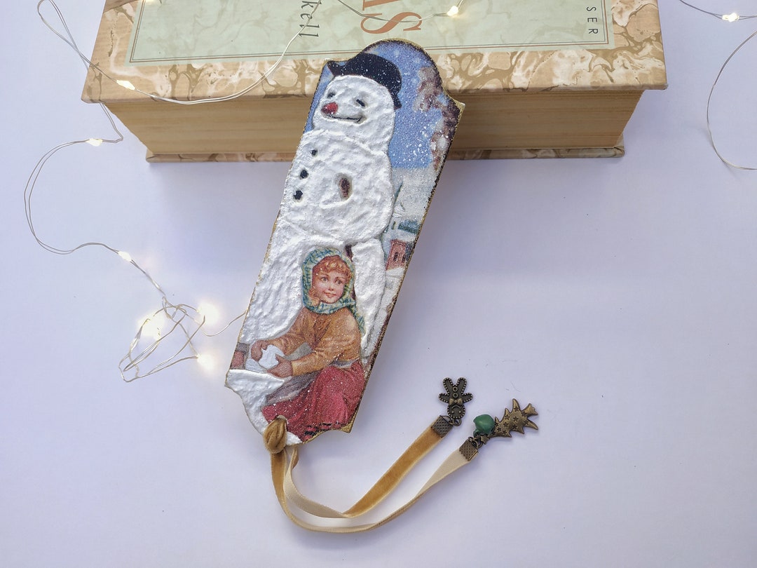 Winter Snowman Christmas Wood Bookmark, Traditional Victorian Children ...