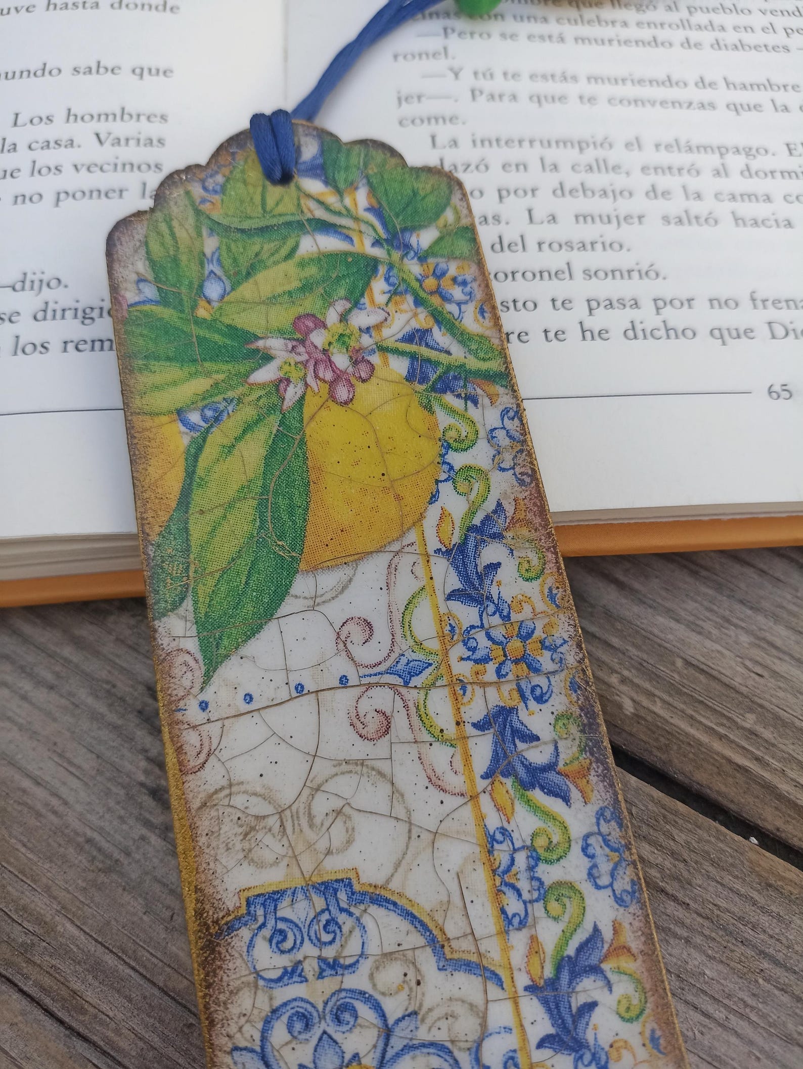 Spanish Andalusian Blue and White Tile Ceramic Bookmark, Lemon Citrus ...