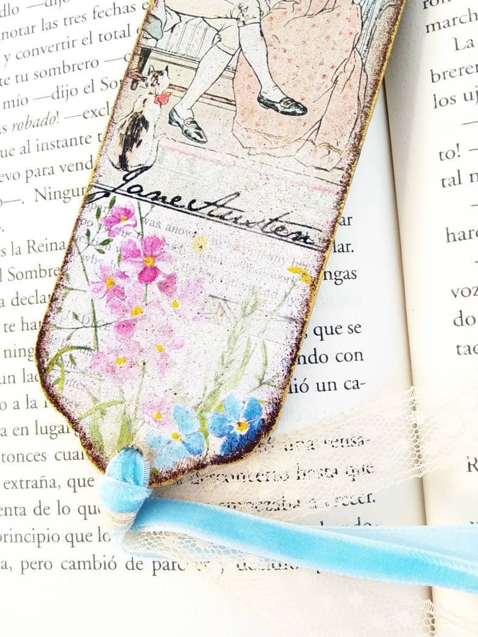 Jane Austen Bookmark Wood Regency Bookmark With Velvet Ribbon - Etsy
