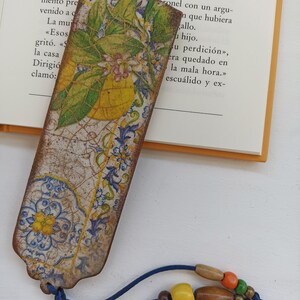 Spanish Andalusian Blue and White Tile Ceramic Bookmark, Lemon Citrus ...