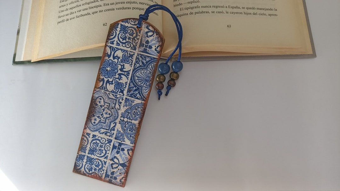 Blue and White Tile Azulejo Bookmark, Wood Bookmark, Spanish Portuguese ...