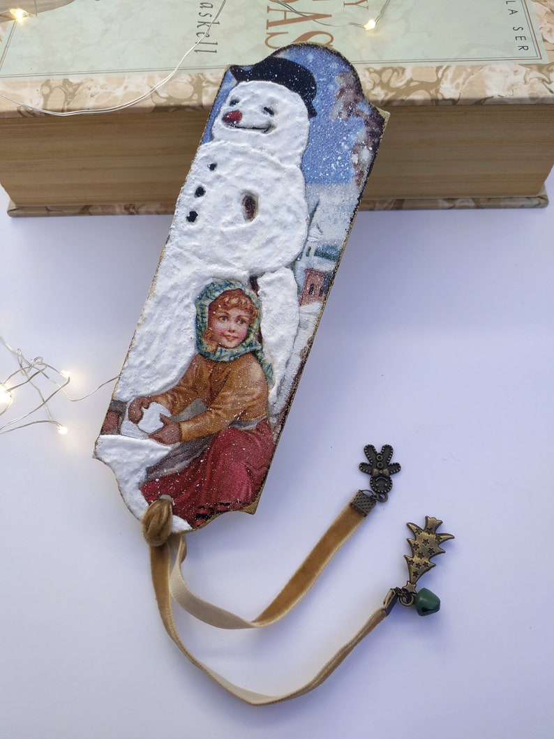 Winter Snowman Christmas Wood Bookmark Traditional Victorian - Etsy