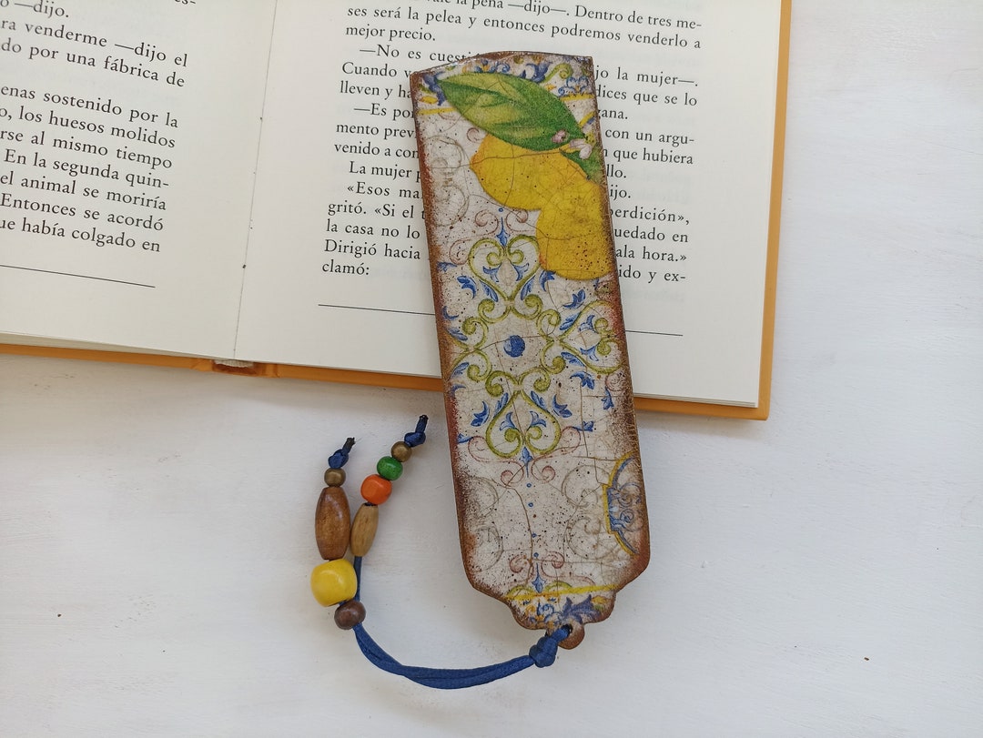 Spanish Andalusian Blue and White Tile Ceramic Bookmark, Lemon Citrus ...