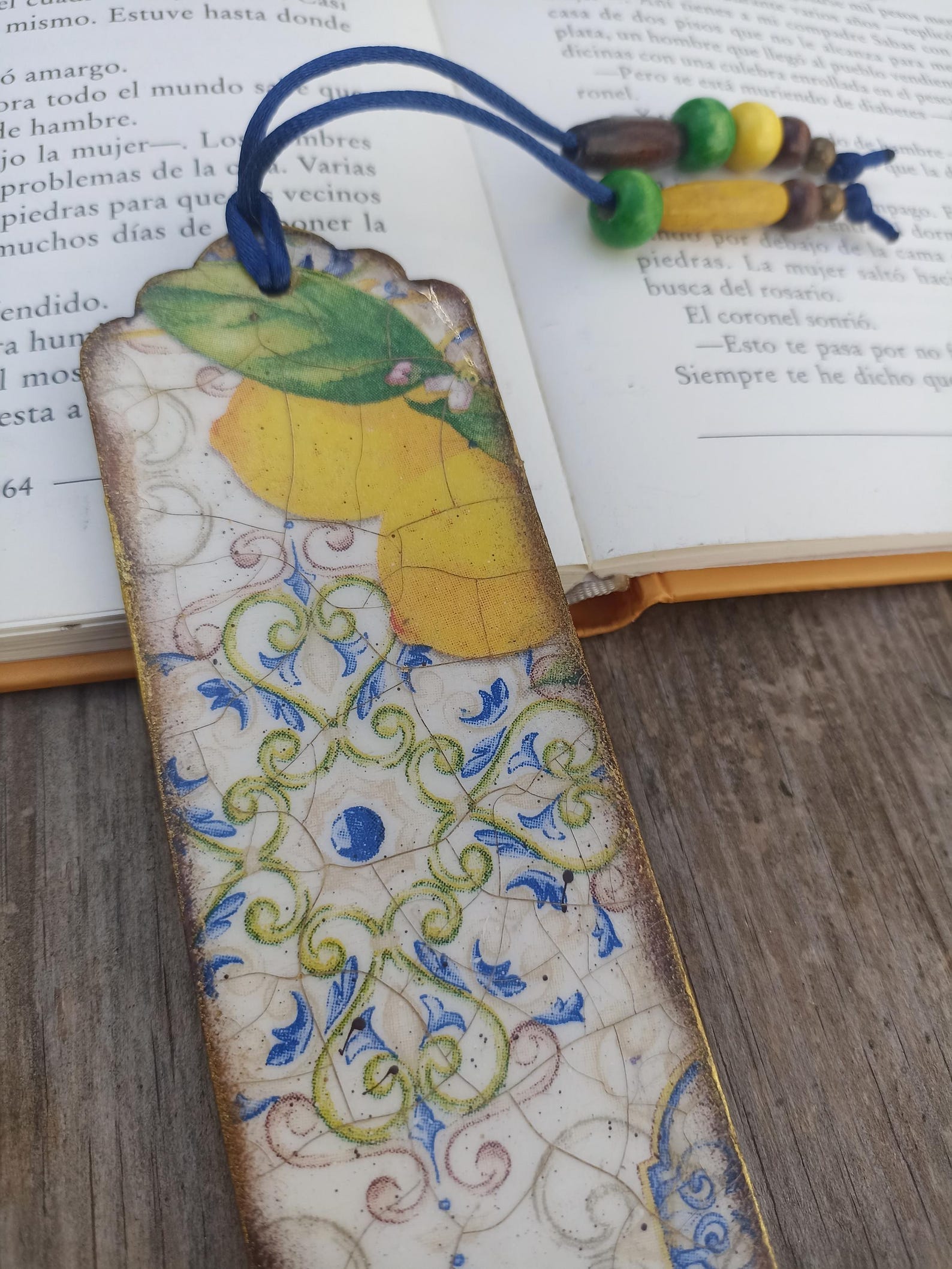 Spanish Andalusian Blue and White Tile Ceramic Bookmark, Lemon Citrus ...