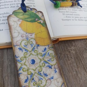Spanish Andalusian Blue and White Tile Ceramic Bookmark, Lemon Citrus ...