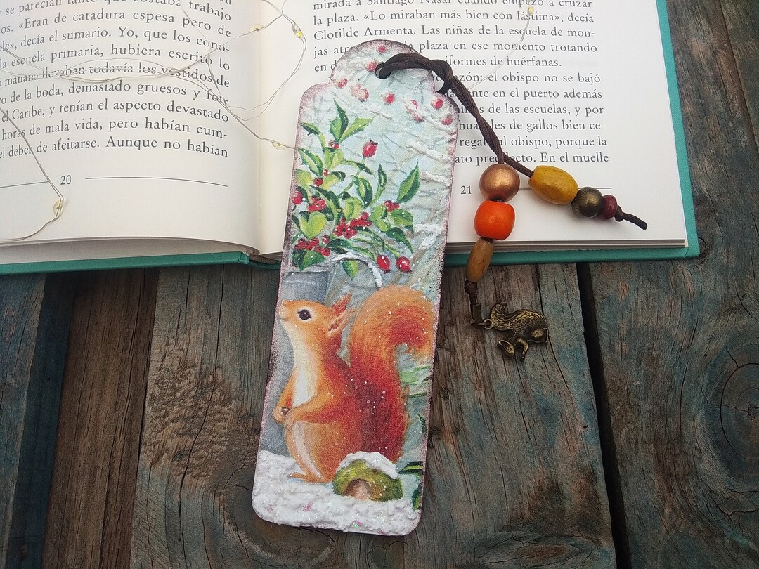Squirrel Robin Winter Bookmark, Wood Handmade Winter Garden Snow ...
