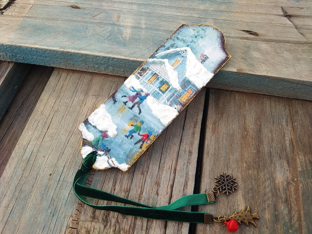 Bookmark With Festive Winter Scene, Wooden Bookmark, Snow Christmas ...