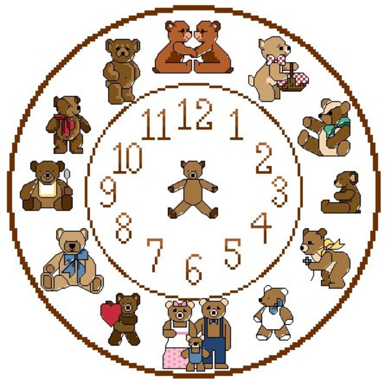 Teddy Bear Themed Cross Stitch Clock Chart / Pattern - Etsy