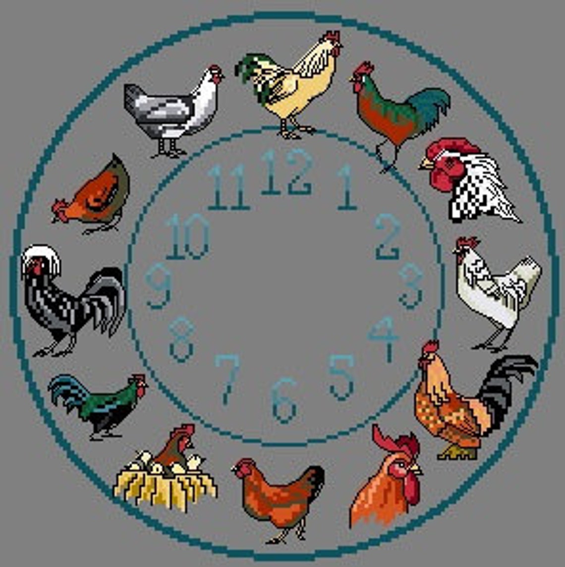 Chicken Themed Cross Stitch Clock Chart / Pattern - Etsy UK