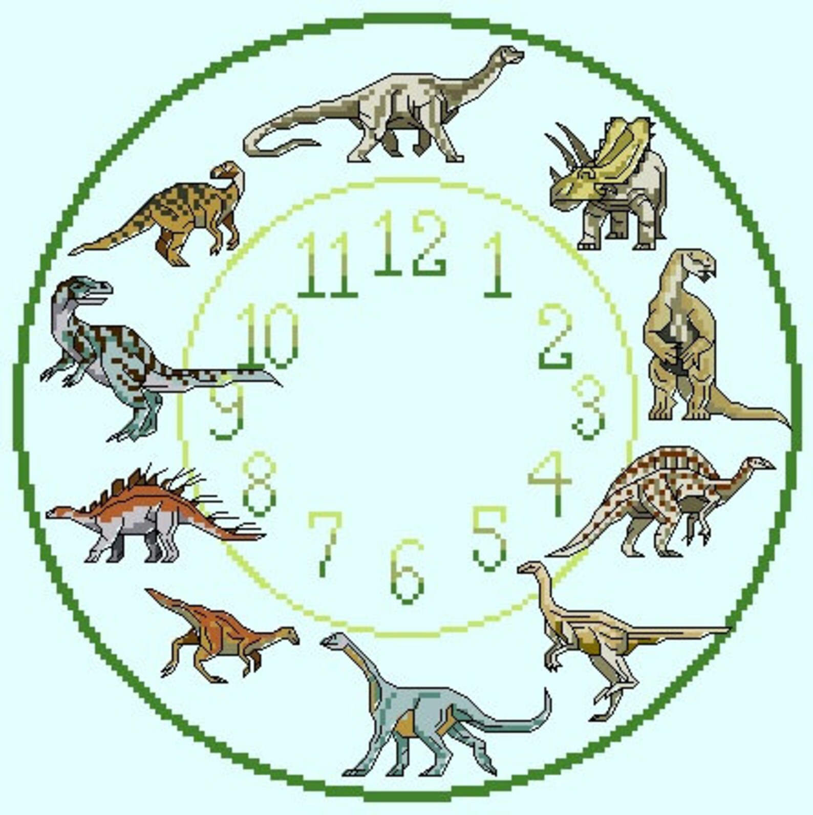 Dinosaur Cross Stitch Clock Chart / Pattern | Etsy