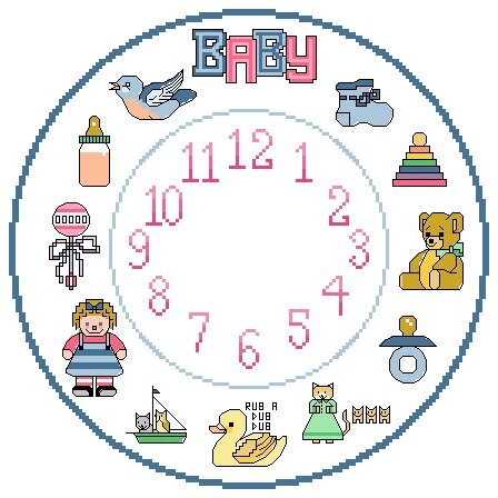 Baby Themed Cross Stitch Clock Chart / Pattern - Etsy