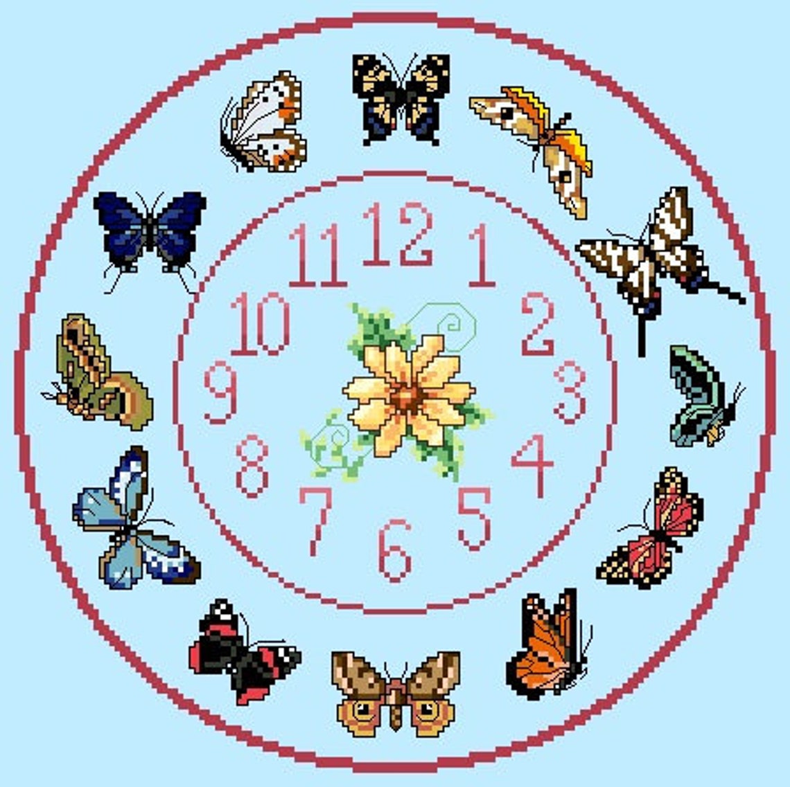 Butterfly Cross Stitch Clock Chart / Pattern - Etsy