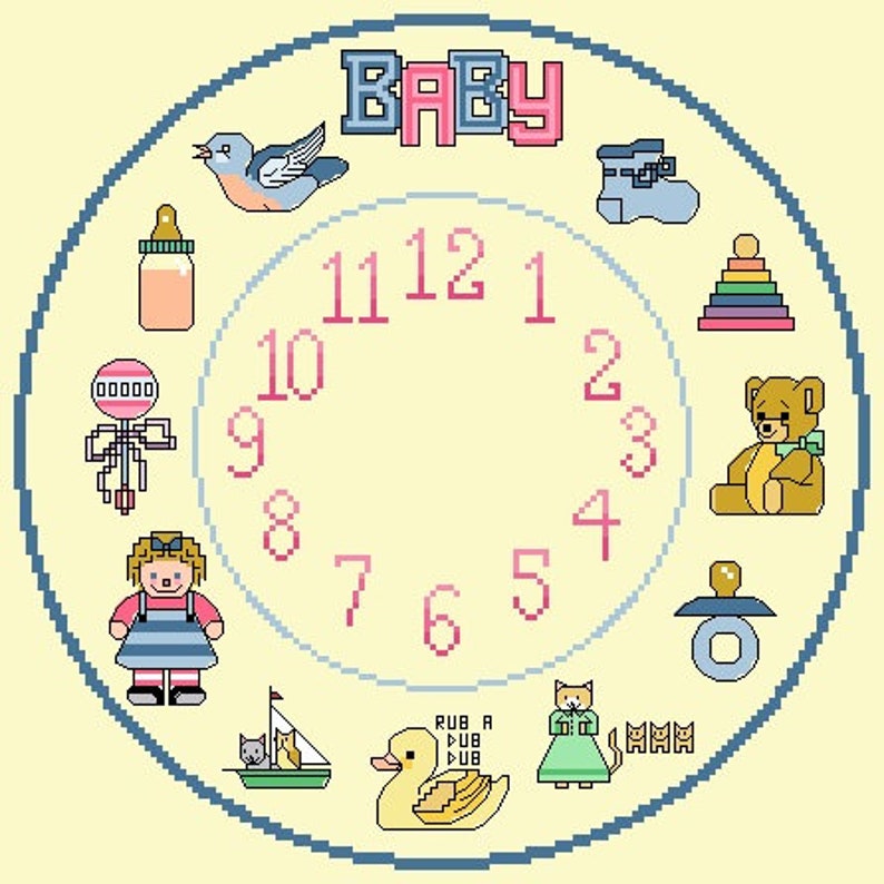 Baby Themed Cross Stitch Clock Chart / Pattern - Etsy