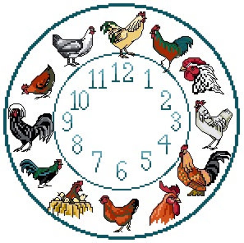 Chicken Themed Cross Stitch Clock Chart / Pattern - Etsy