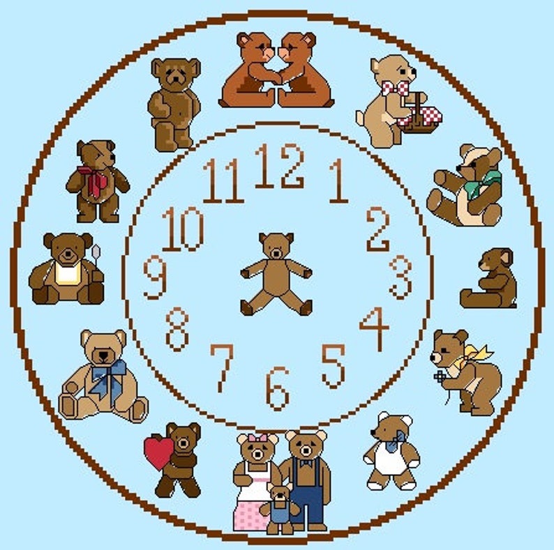 Teddy Bear Themed Cross Stitch Clock Chart / Pattern - Etsy