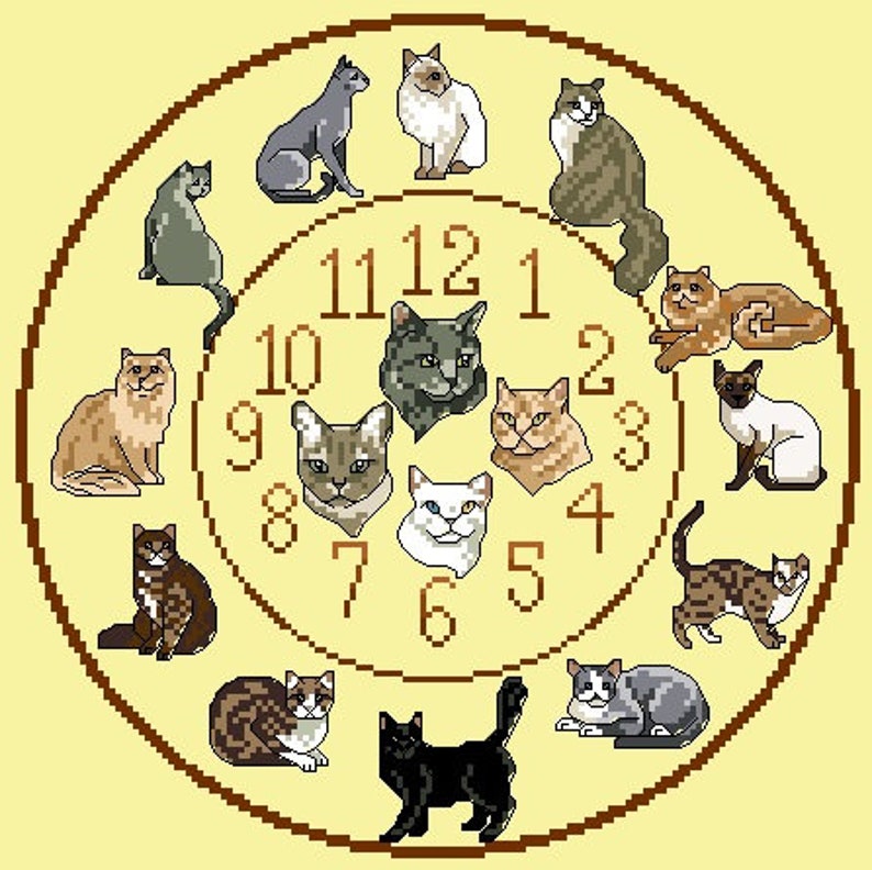 Cats Cross Stitch Clock Chart / Pattern - Etsy