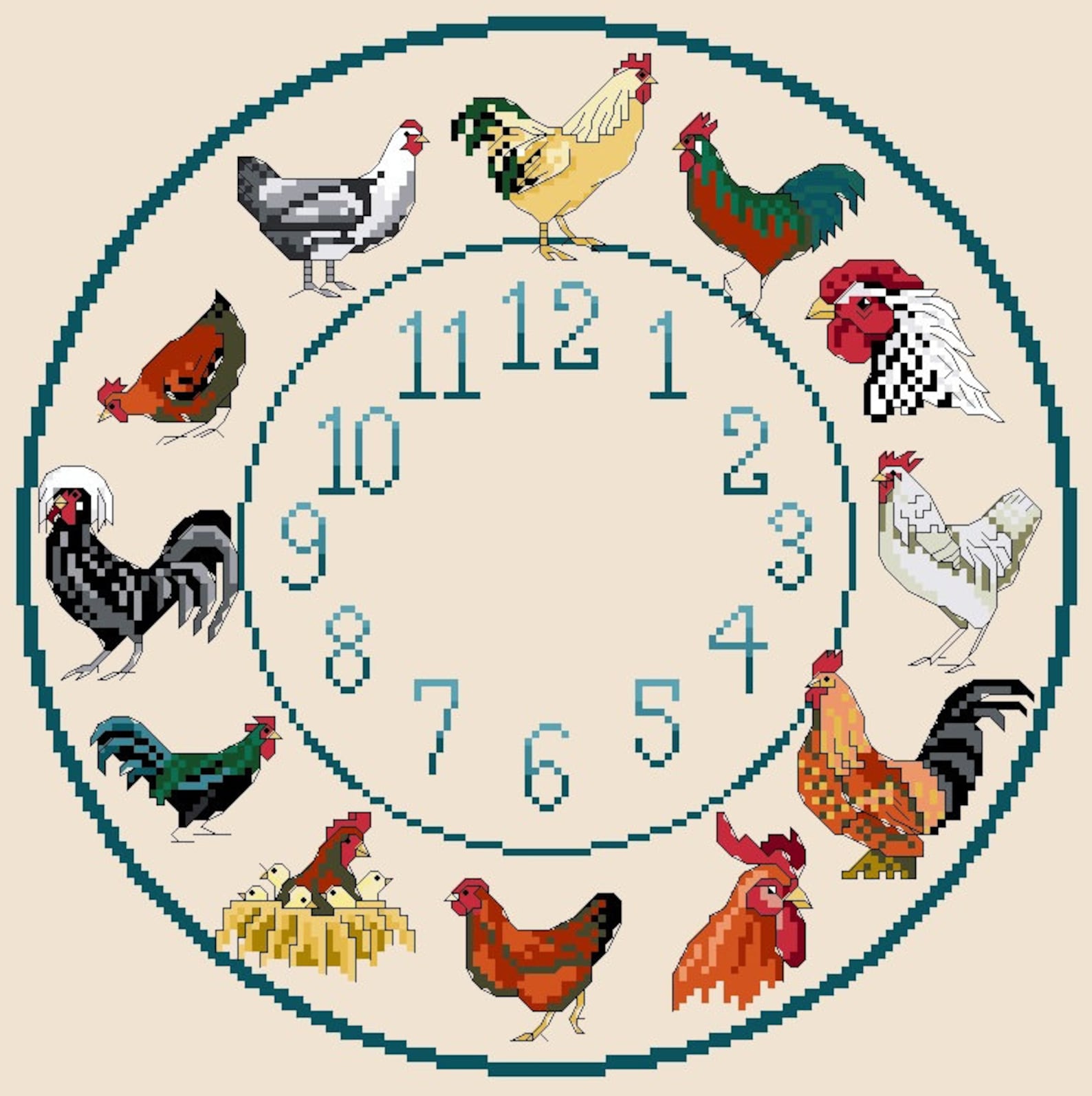 Chicken Themed Cross Stitch Clock Chart / Pattern - Etsy