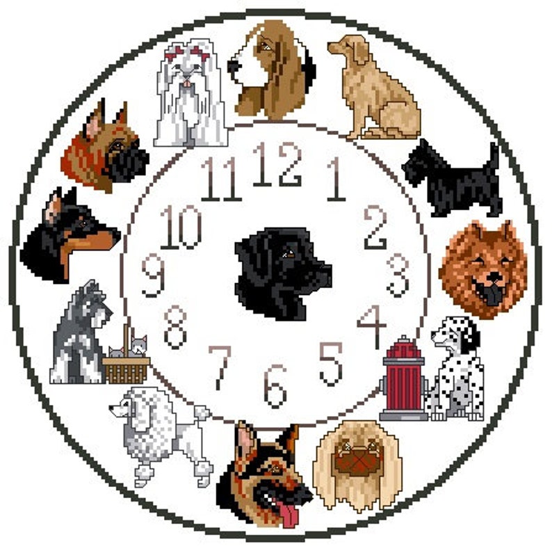 Dog Themed Cross Stitch Cloch Chart No 2 - Etsy UK