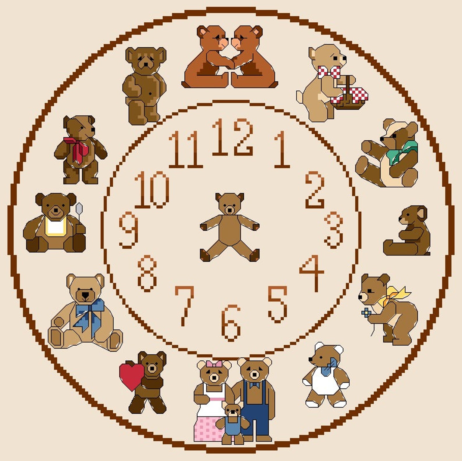 Teddy Bear Themed Cross Stitch Clock Chart / Pattern - Etsy