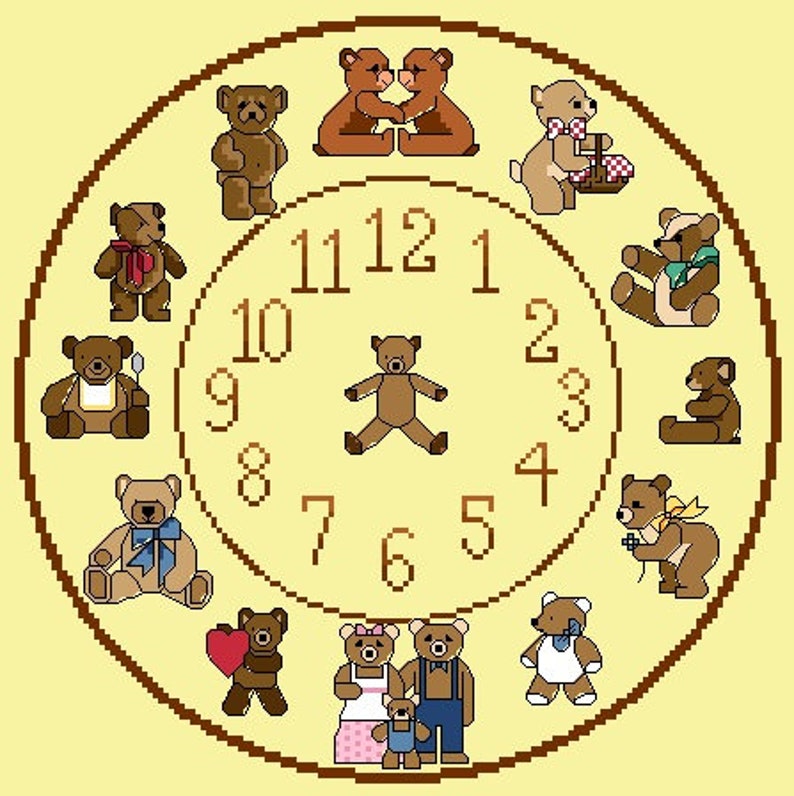 Teddy Bear Themed Cross Stitch Clock Chart / Pattern - Etsy