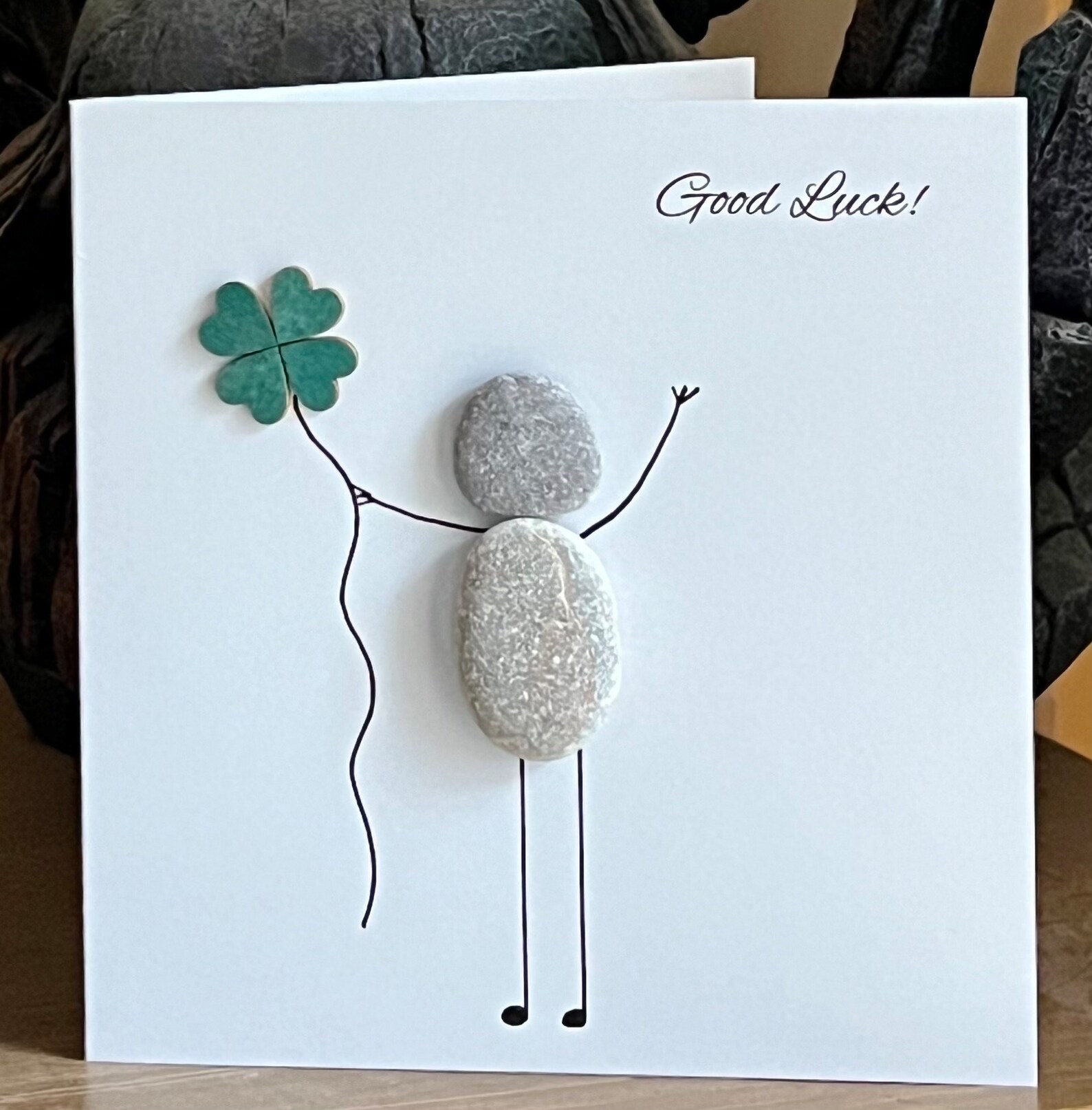 Handmade Good Luck Four Leaf Clover Pebble Art Card - Etsy